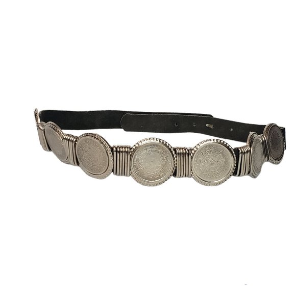 Vintage | Accessories | Vtg Black Leather Concho Silver Medallion Bars ...